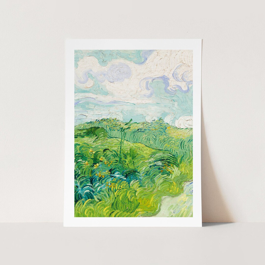 Van Gogh Pastel Landscape Art Print | Green Wheat Field Painting ...