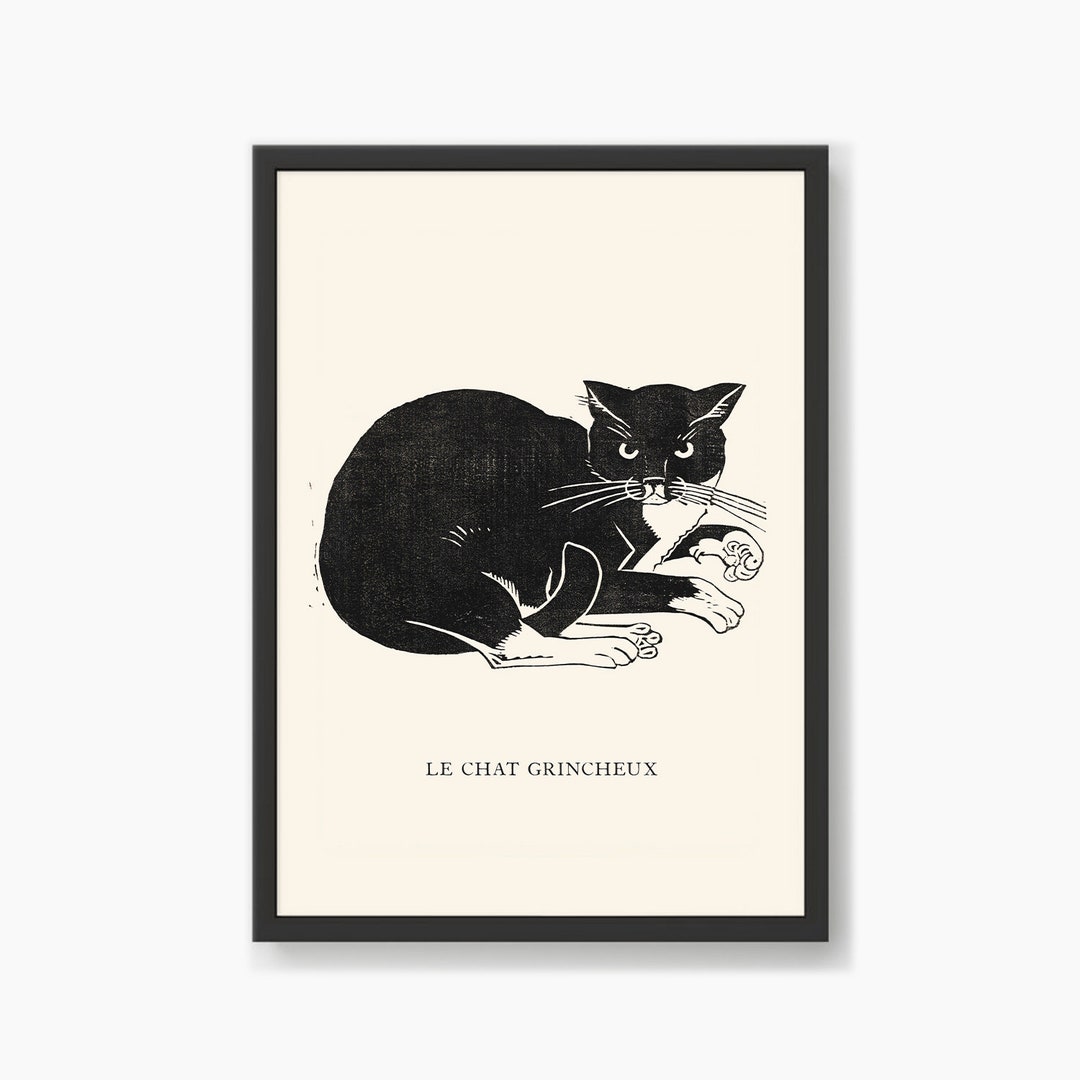 Grumpy French Cat Art Print | Funny Cat Lover Wall Decor | Vintage ...