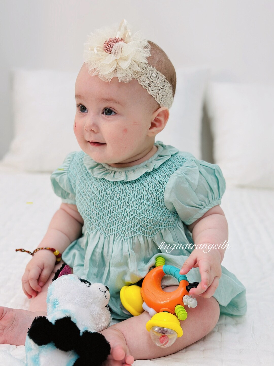 Softest Pure Silk Smock Ever, Mint Mulberry Silk Baby Dress, Mint Smock ...