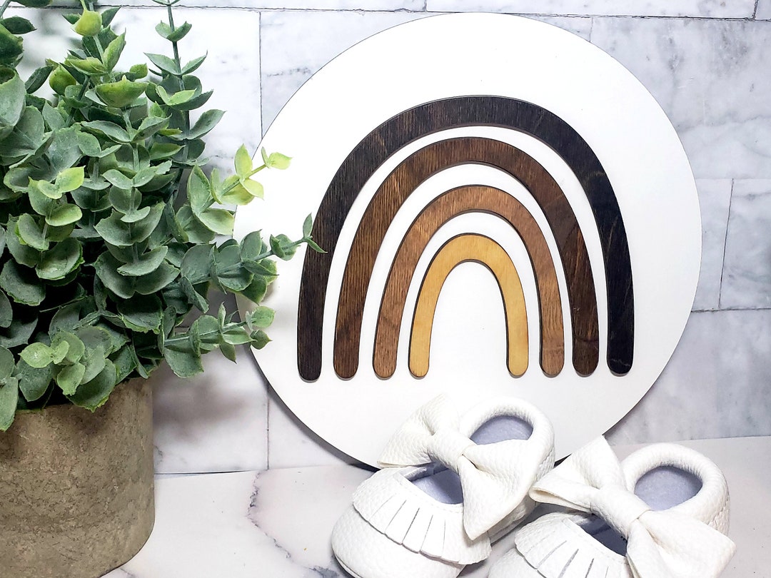 Boho Rainbow Sign | Round Rainbow Sign | Neutral Nursery Decor | Wooden ...