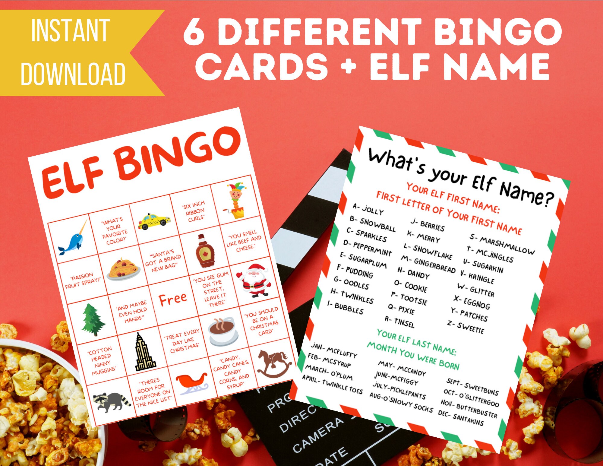 Elf Movie Night Printable Bundle: Bingo, Tickets, Menu (PDF Download ...