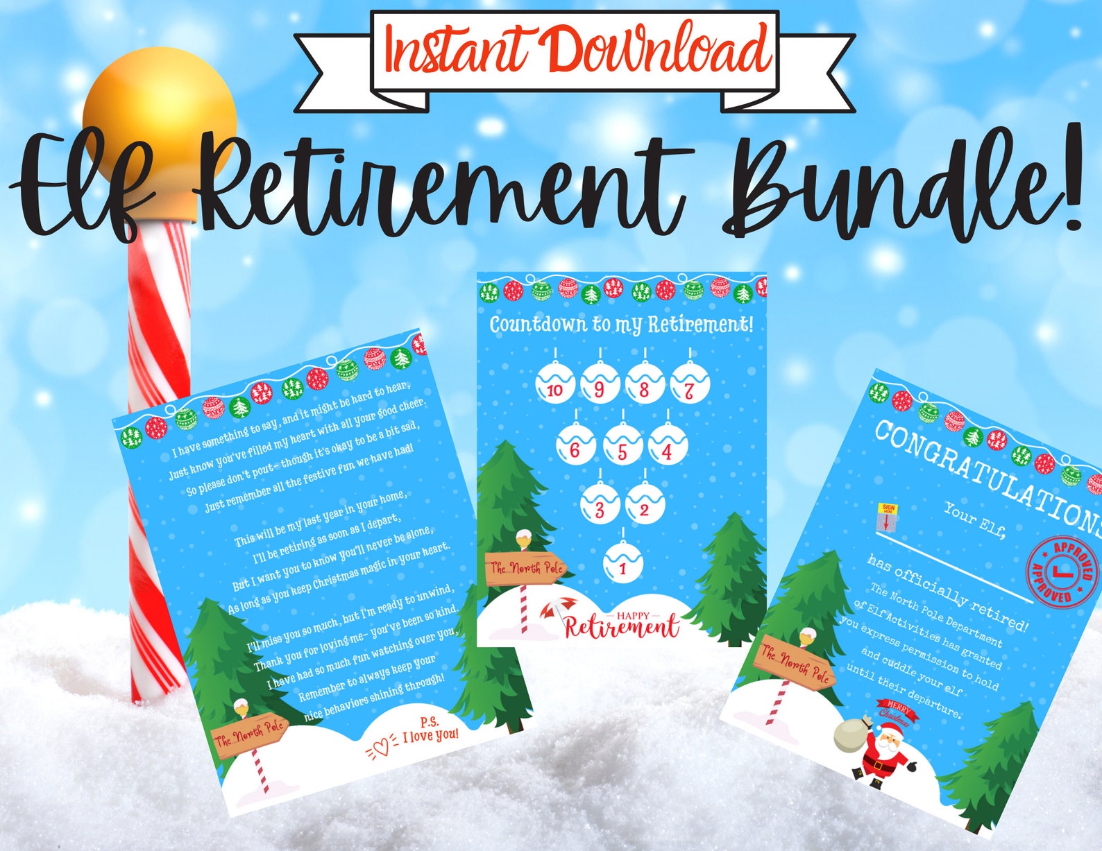 Elf Retirement Letter Bundle - Elf Retires Printable INSTANT DOWNLOAD ...