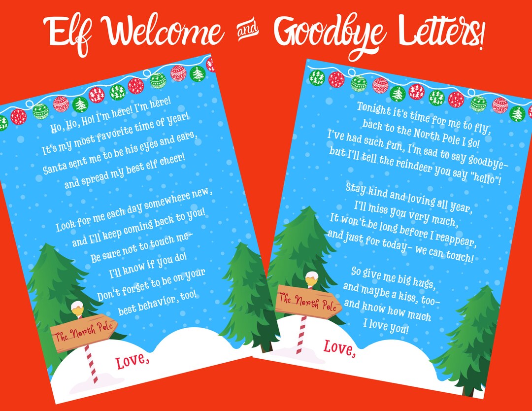 Elf Welcome & Goodbye Letters! INSTANT DIGITAL Download - Christmas Elf ...