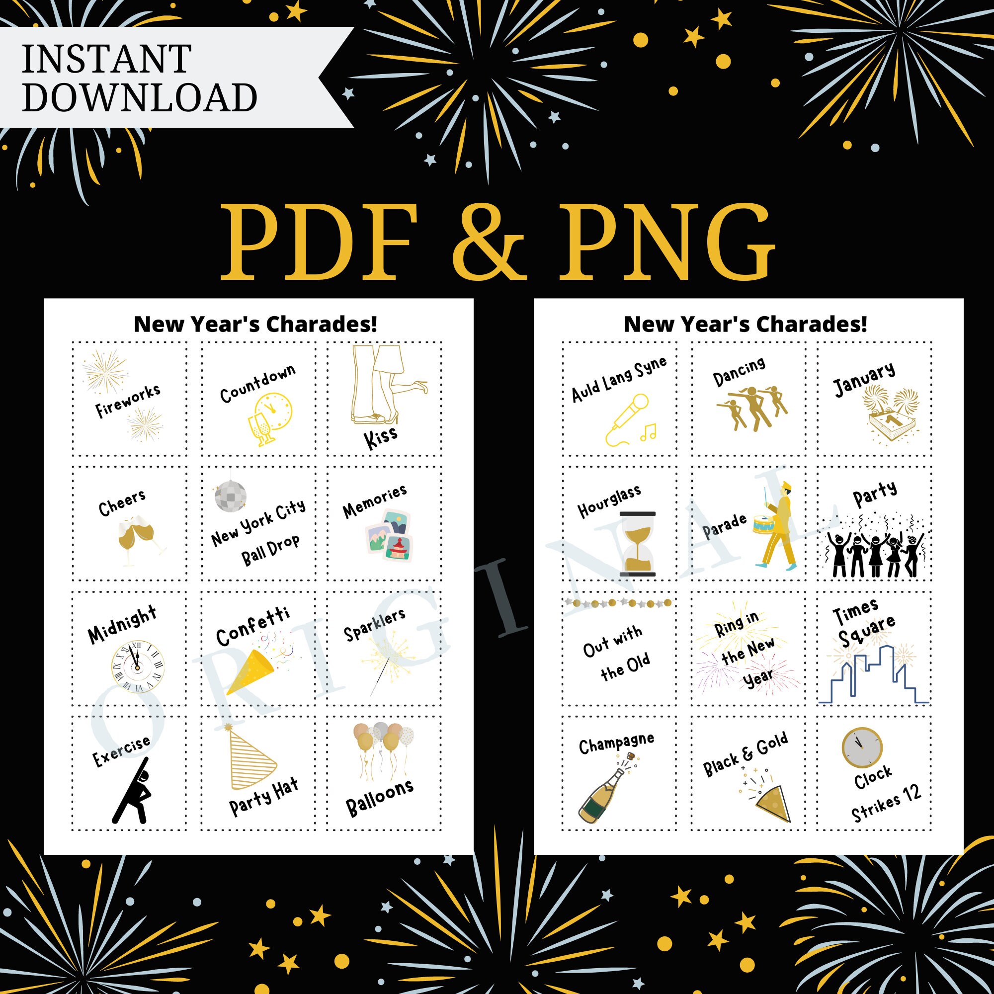 New Year's Charades Printable New Year's Eve Fun | Etsy