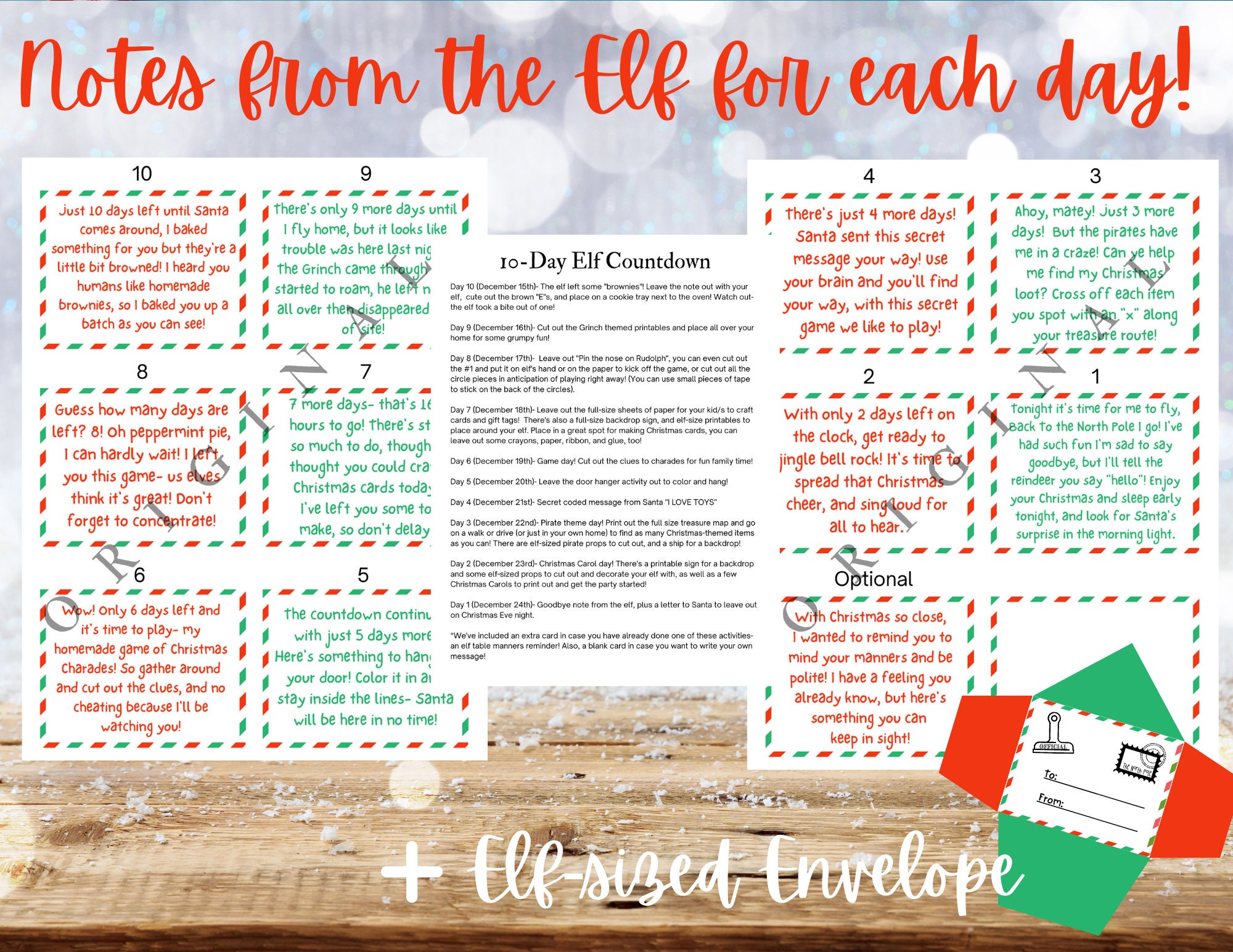 ELF Countdown to Christmas Printable INSTANT DOWNLOAD 10 | Etsy