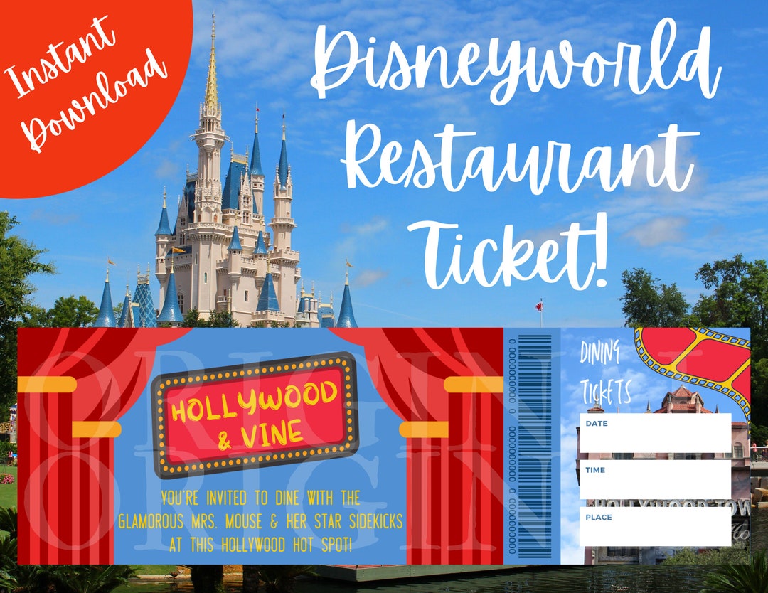 Hollywood and Vine Restaurant Pretend Ticket INSTANT DOWNLOAD WDW ...