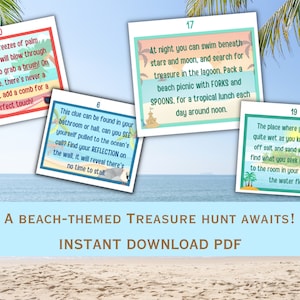 Beach Trip Reveal Scavenger / Treasure Hunt ! 24 Rhyming, Indoor Clues ...