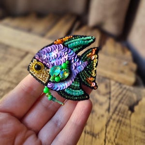 Colorful Beaded Fish Brooch - Handmade Beaded Fish Pin - Unique Gift Idea - Jewelry for Ocean ...
