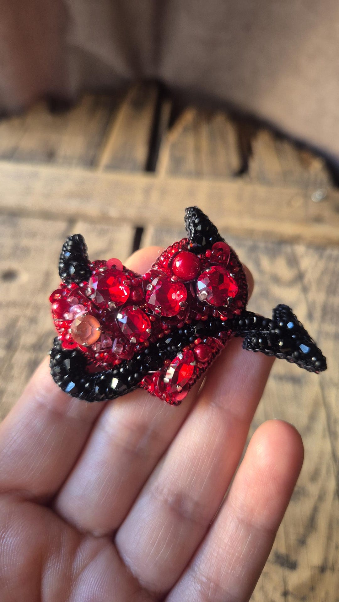 Handmade Beaded Devil Heart Brooch – Gothic Red Crystal Pin - Etsy