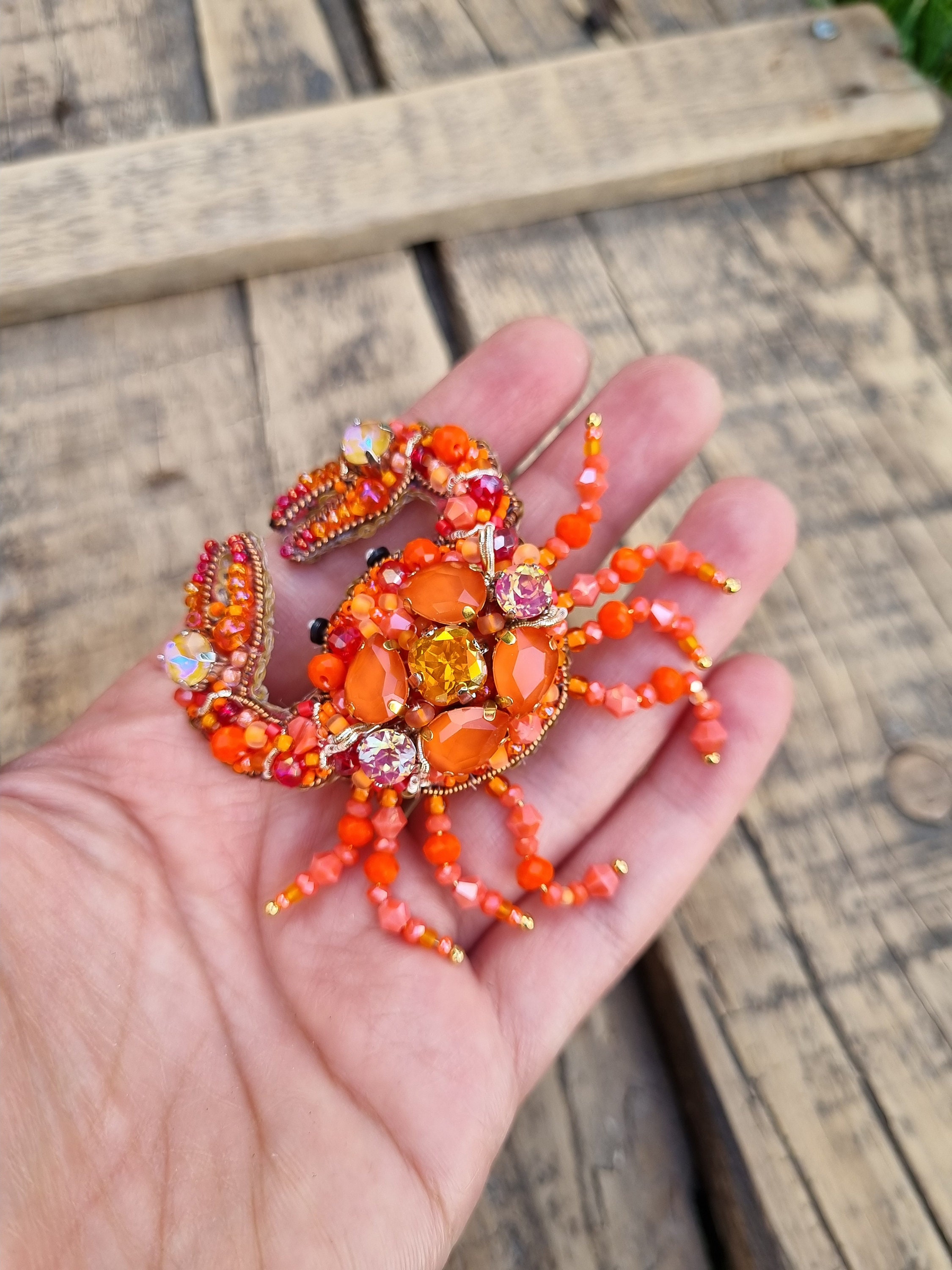 Handmade Crab Brooch, Beaded Crab Pin, Cancer Jewelry, Summer Jewelry ...