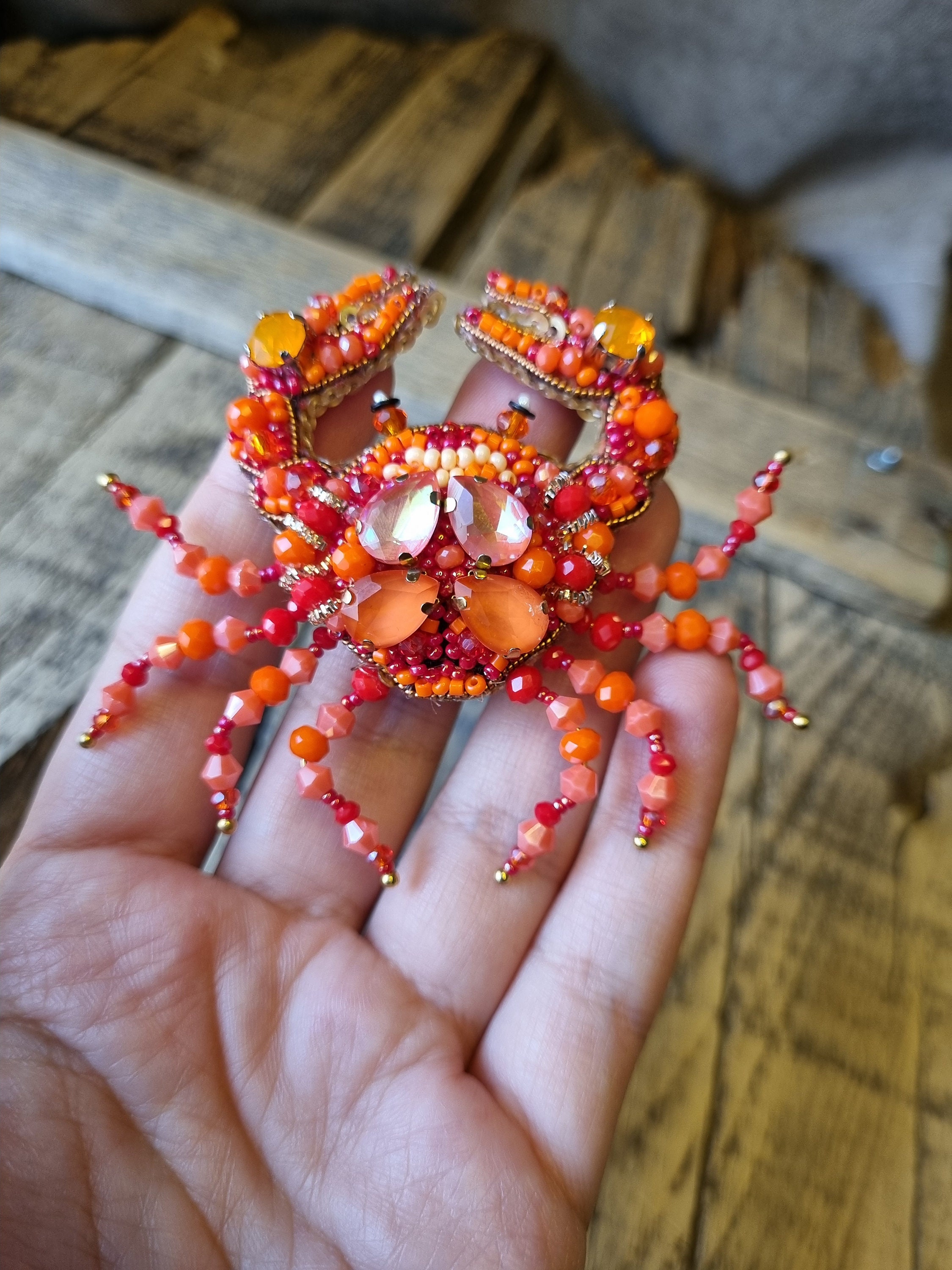 Handmade Crab Brooch Beaded Crab Pin Cancer Jewelry Summer - Etsy