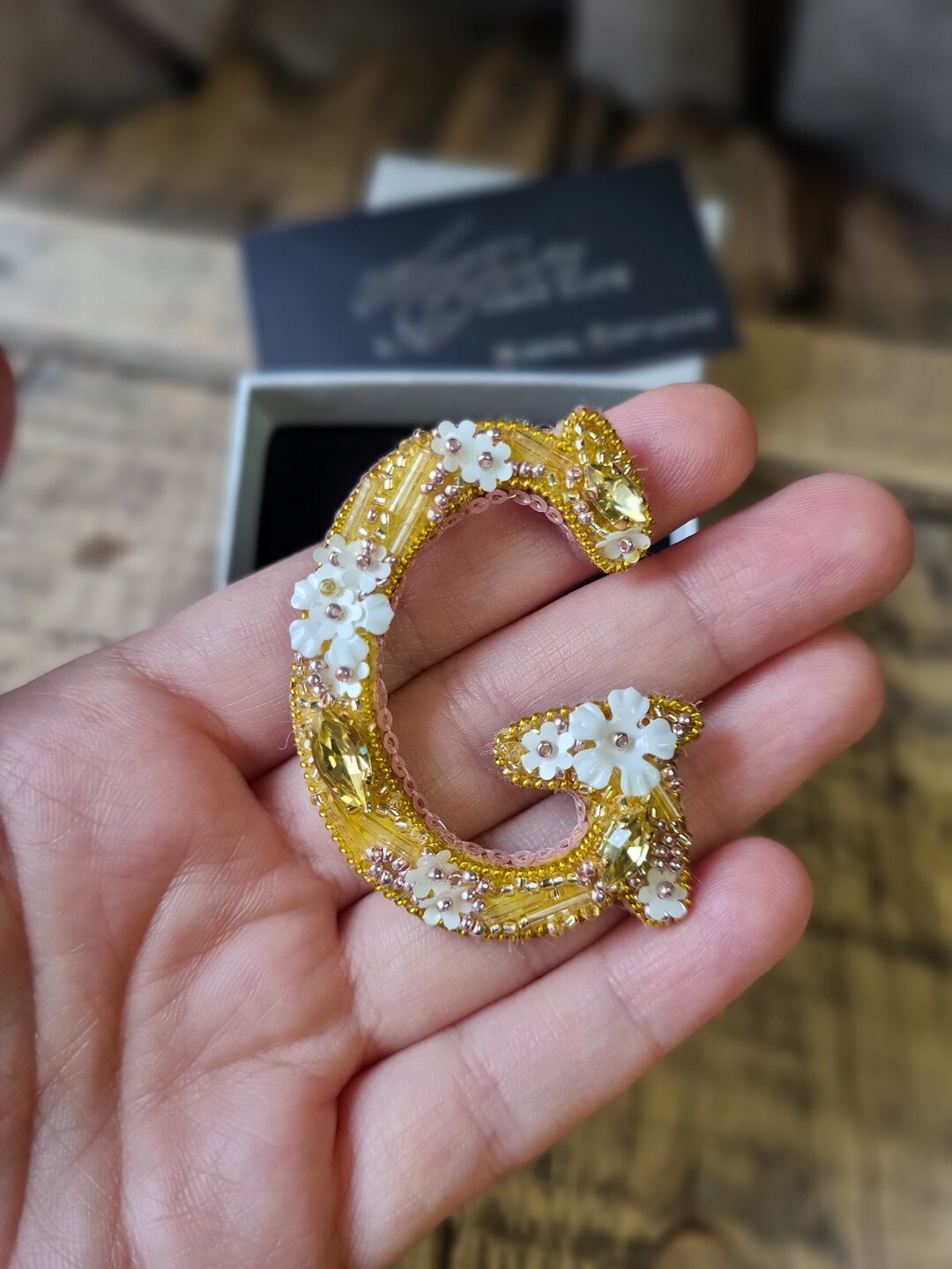 Personalized Gold Initial Brooch, Beaded Letter Pin, Floral Monogram ...