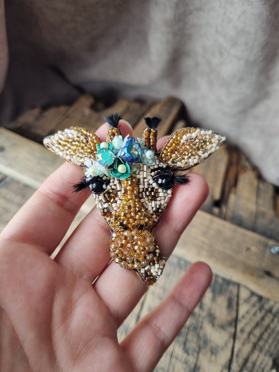 Beaded Giraffe Brooch, Giraffe Portrait Pin, Unique Gift for Valentine ...