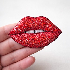 Red Lips Brooch, Handmade Beaded Lip Pin, Valentine’s Gift - Etsy