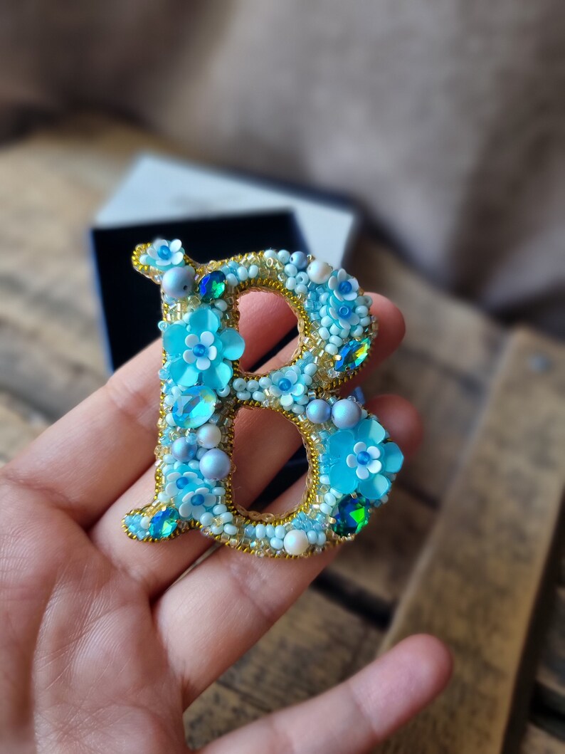 Beaded Letter Brooch Blue Letter B Pin Name Brooch İnitial - Etsy
