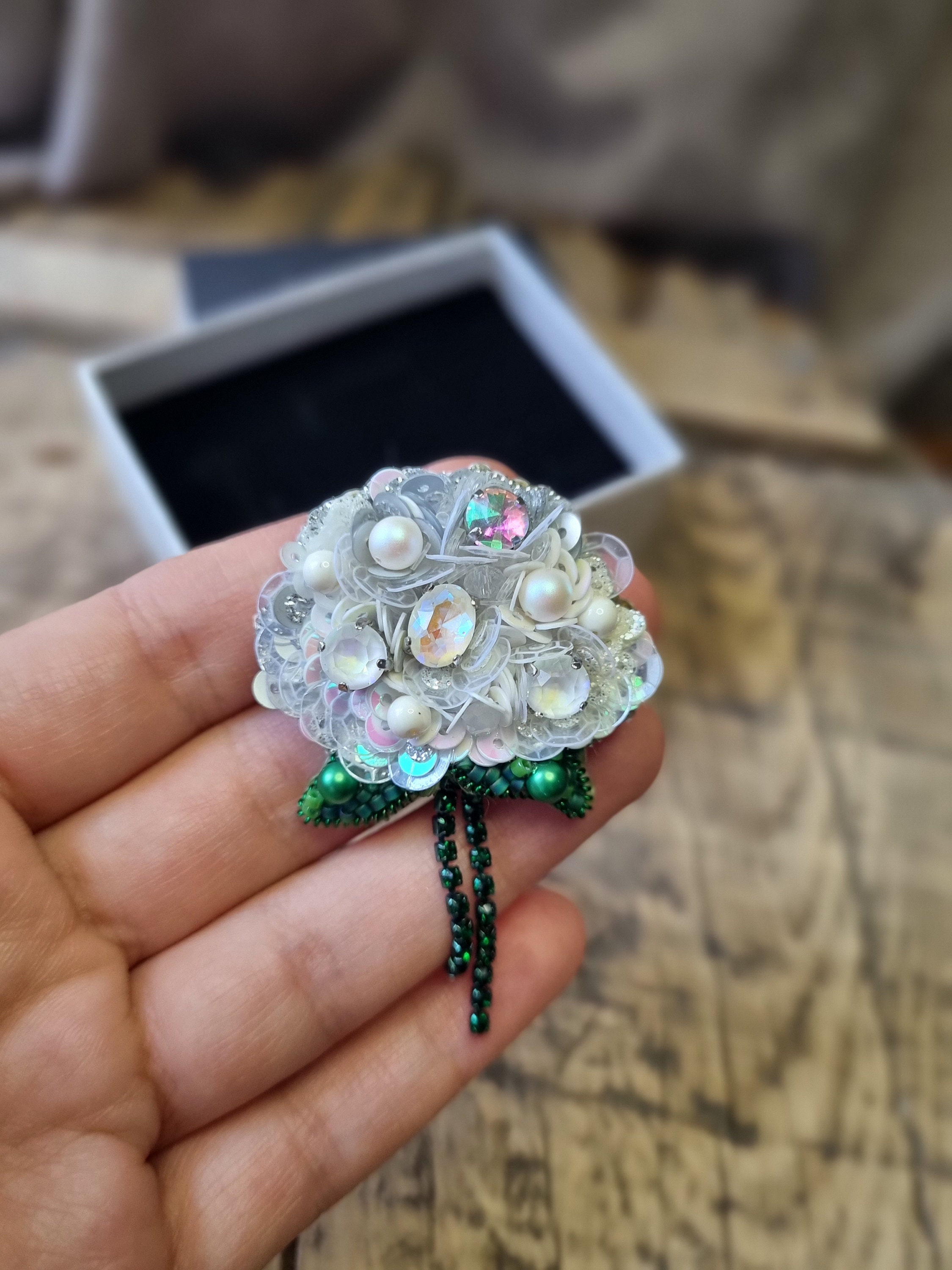 Hydrangea Beaded Brooch, Wedding Accessory, Flower Brooch , Gift for ...