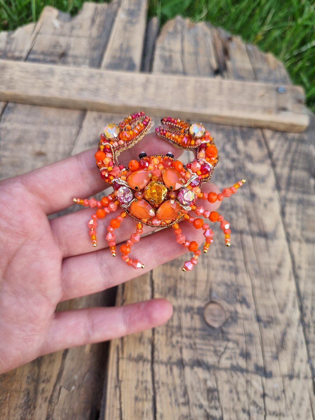 Handmade Crab Brooch, Beaded Crab Pin, Cancer Jewelry, Summer Jewelry ...