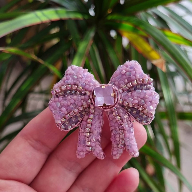 Lilac Bow Brooch, Bridal Jewelry, Bow Girl Accessory, Jacket Crystal ...
