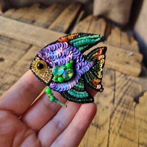 Colorful Beaded Fish Brooch - Handmade Beaded Fish Pin - Unique Gift Idea - Jewelry for Ocean ...