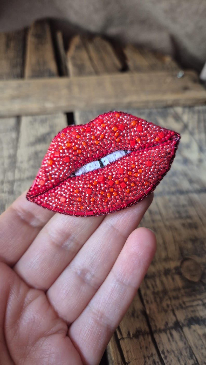 Red Lips Brooch, Handmade Beaded Lip Pin, Valentine’s Gift - Etsy