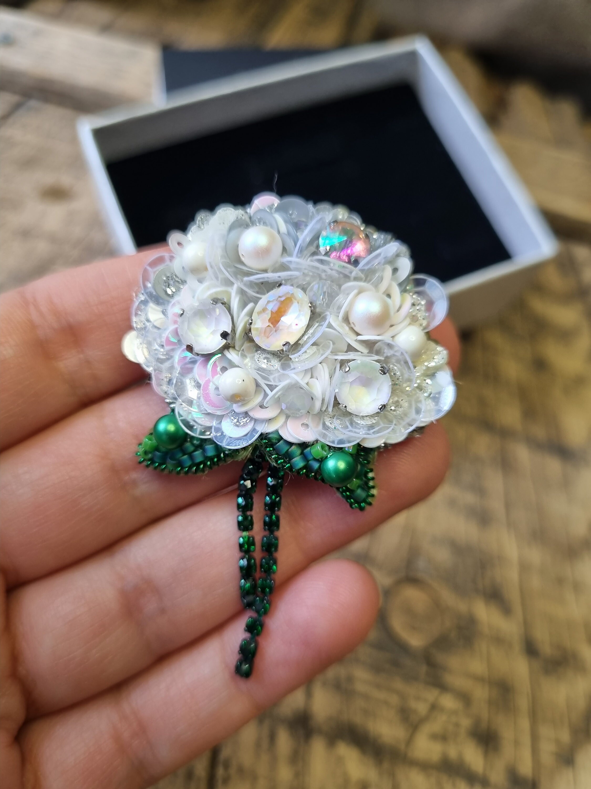 Hydrangea Beaded Brooch, Wedding Accessory, Flower Brooch , Gift for ...