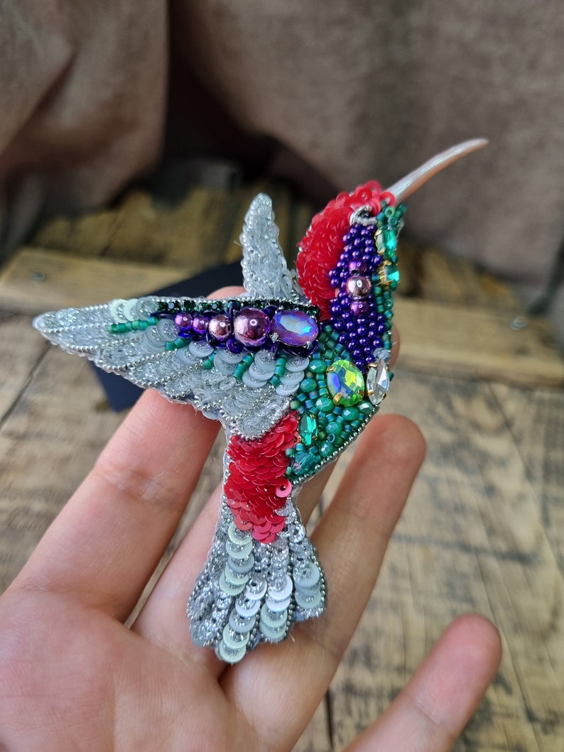 Handmade Hummingbird Brooch Beaded Bird Pin Craft Bird Pin - Etsy