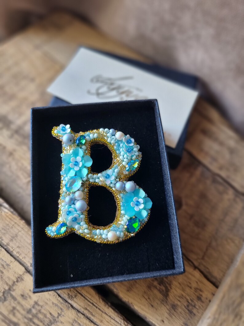 Beaded Letter Brooch Blue Letter B Pin Name Brooch İnitial - Etsy