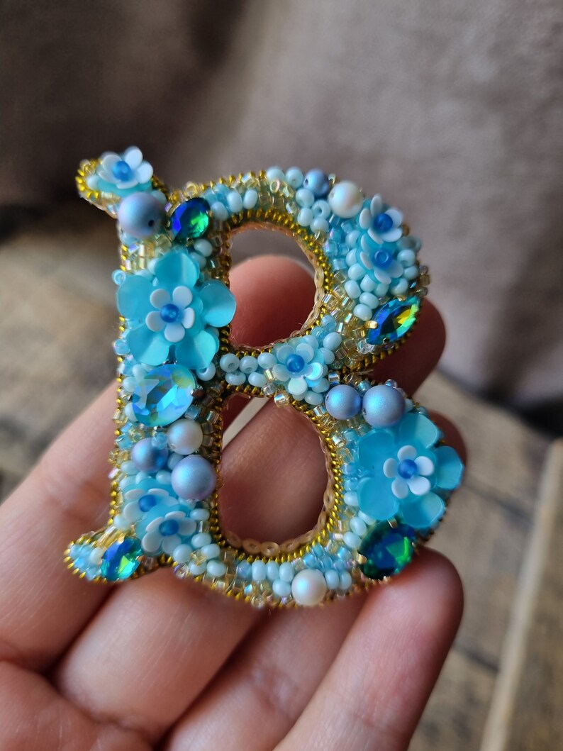 Beaded Letter Brooch Blue Letter B Pin Name Brooch İnitial - Etsy