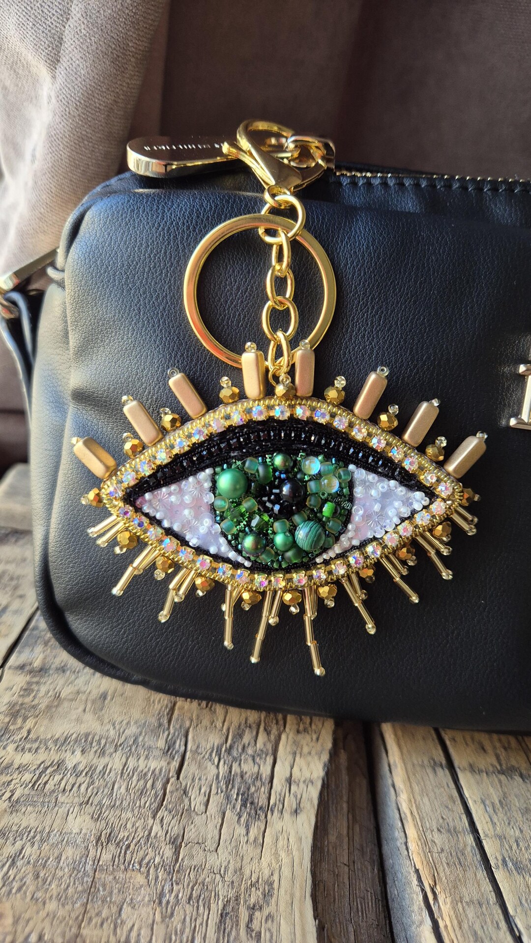 Green Evil Eye Bag Charm – Handmade Beaded Lucky Eye Car Charm, Boho ...