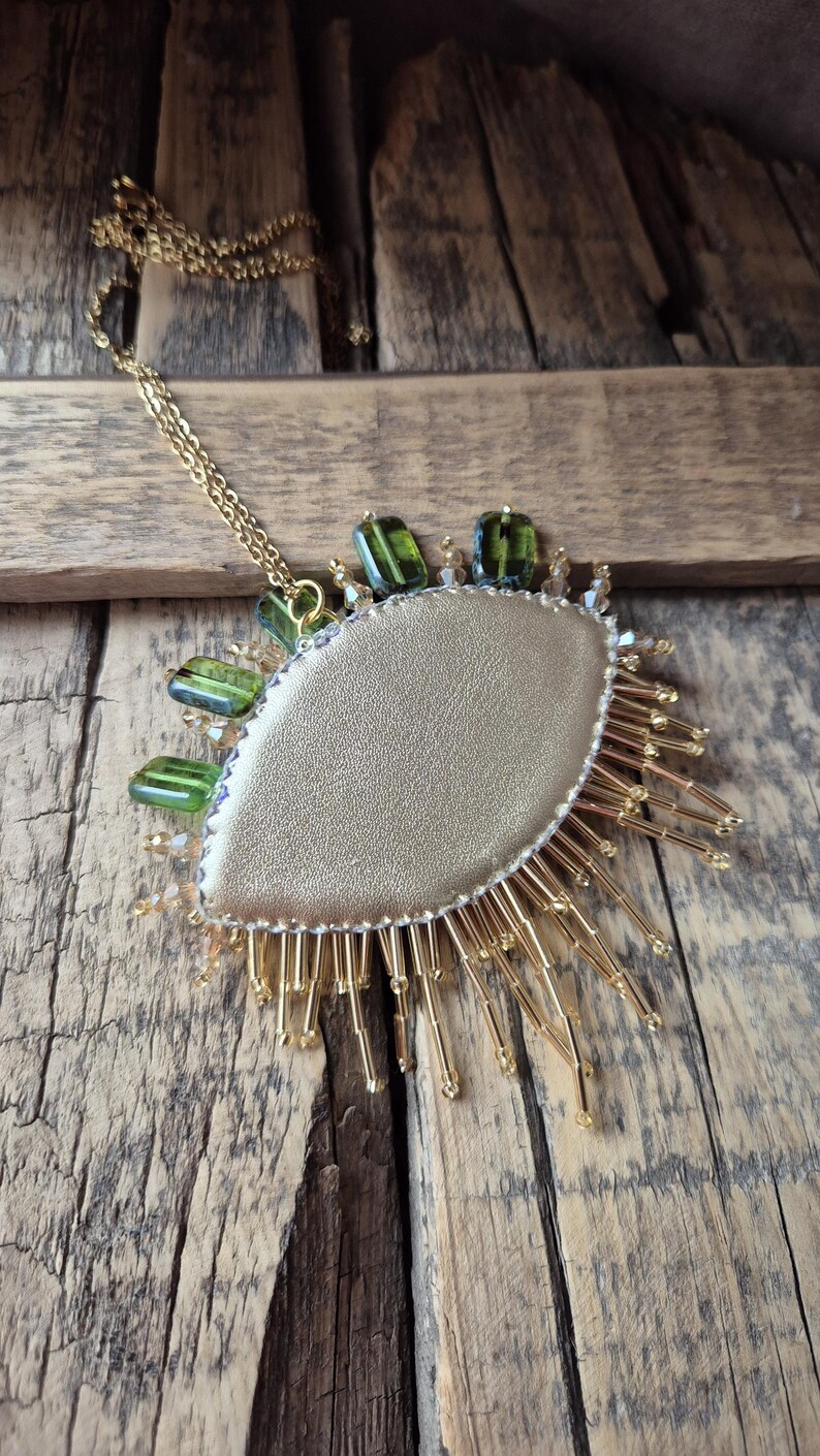 Handmade Beaded Evil Eye Car Ornament: Gold Green Protective Charm ...