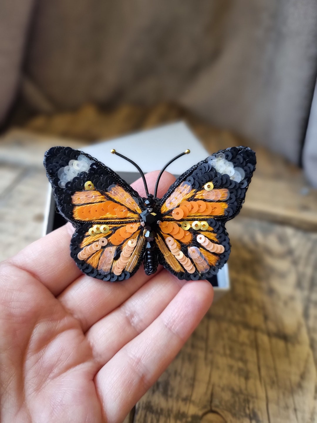 Embroidered Butterfly Brooch, Orange Butterfly Pin, Custom Butterfly ...