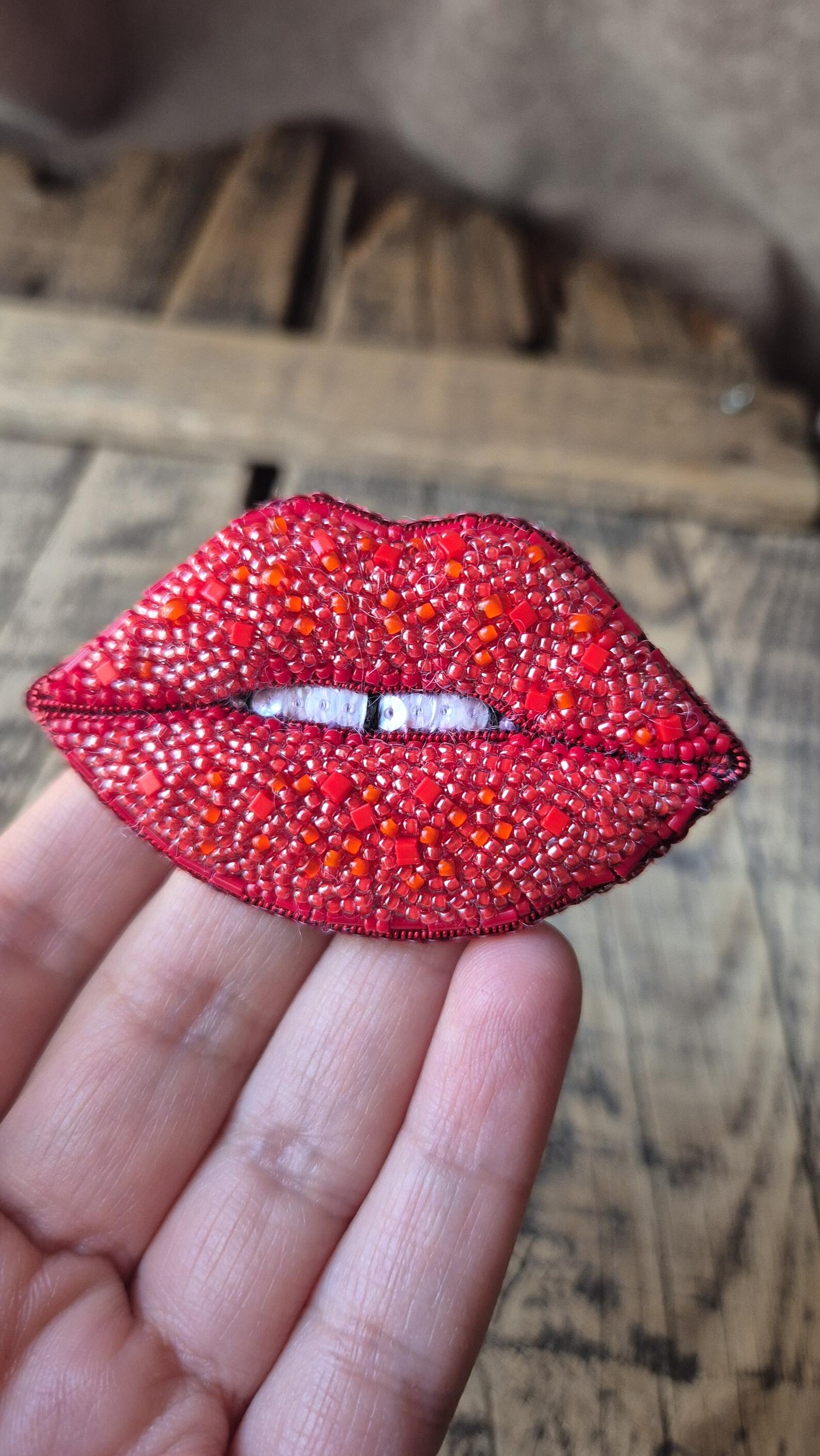 Red Lips Brooch, Handmade Beaded Lip Pin, Valentine’s Gift - Etsy