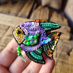 Colorful Beaded Fish Brooch - Handmade Beaded Fish Pin - Unique Gift Idea - Jewelry for Ocean ...