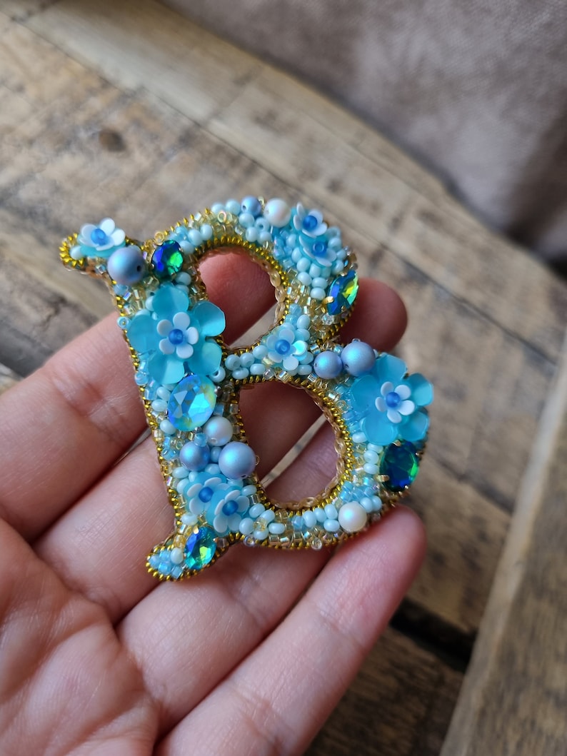 Beaded Letter Brooch Blue Letter B Pin Name Brooch İnitial - Etsy
