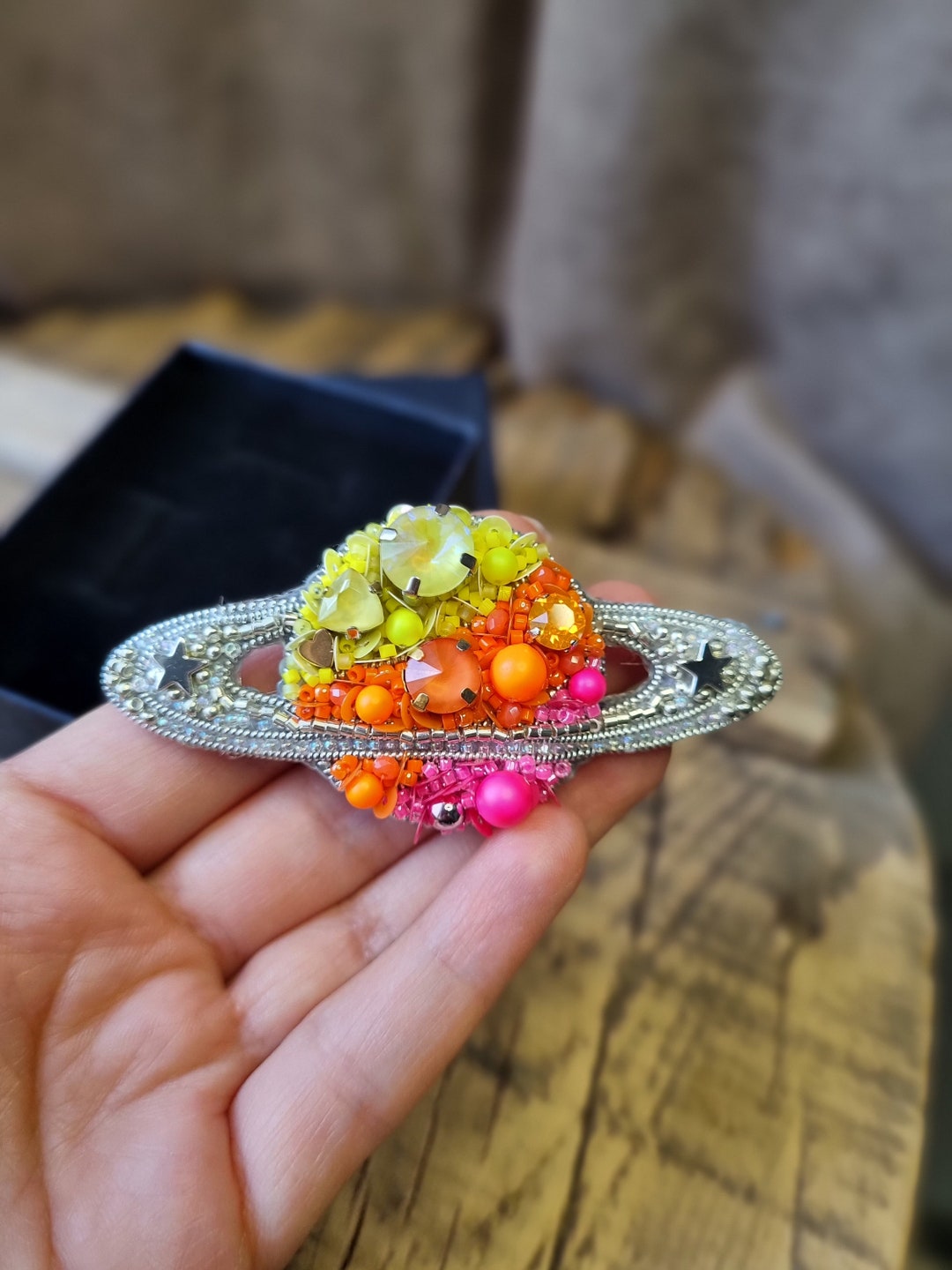 Beaded Planet Brooch, Colorful Planet Pin, Uranus Pin, Embroidered ...