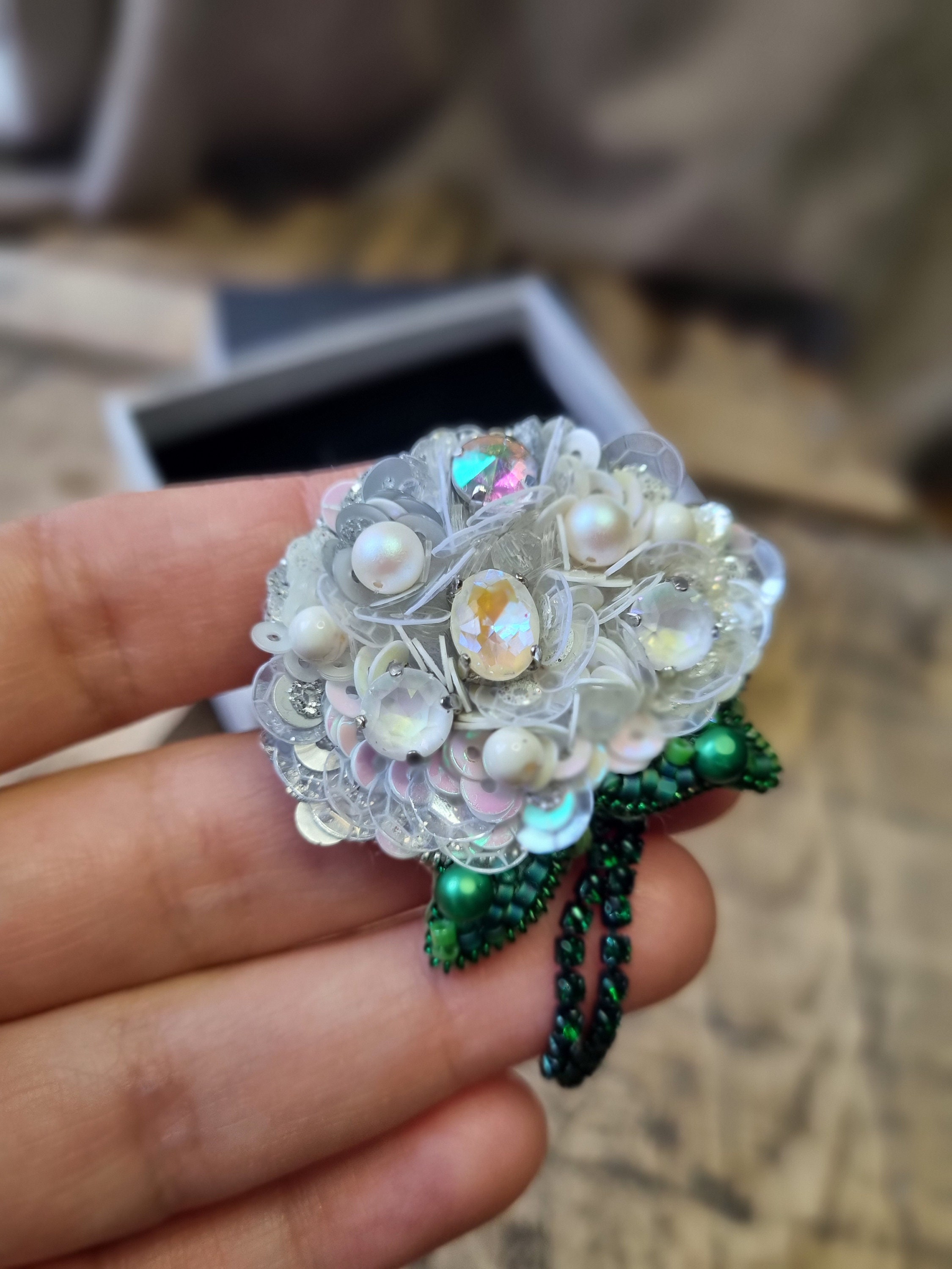 Hydrangea Beaded Brooch, Wedding Accessory, Flower Brooch , Gift for ...