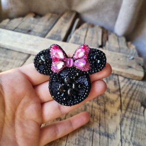 Beaded Minnie Mouse Brooch , Handmade Minnie Mouse Pin , Black Mouse ...