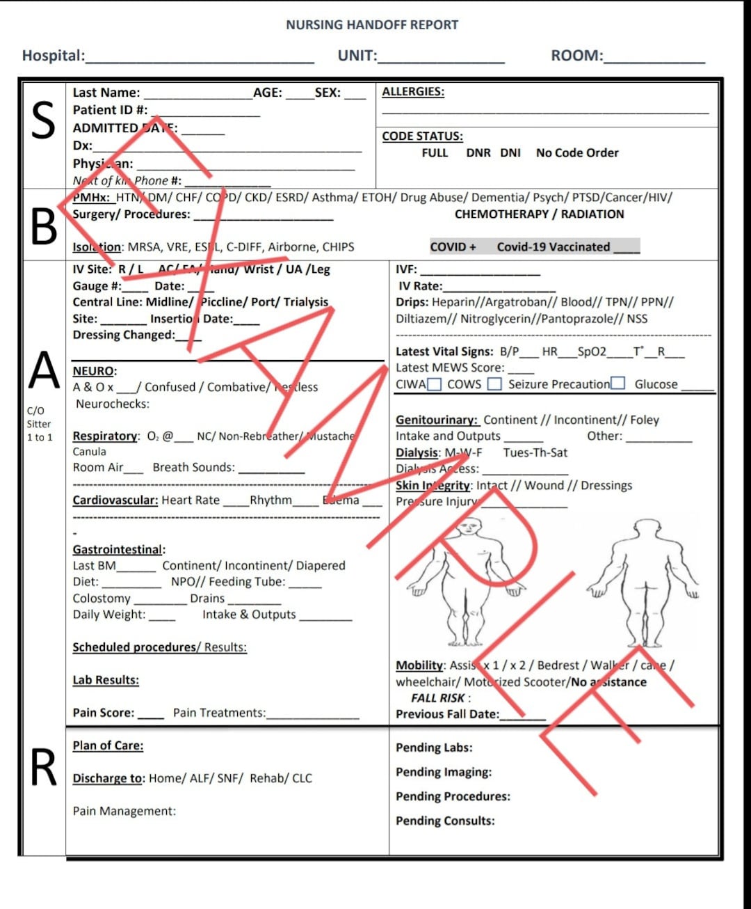 Nursing Hand Off Report Template