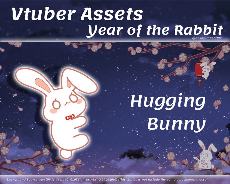 Cute Hugging Bunny Vtuber Assets Set Year of the Rabbit - Etsy