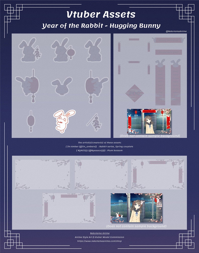 Cute Hugging Bunny Vtuber Assets Set Year of the Rabbit - Etsy
