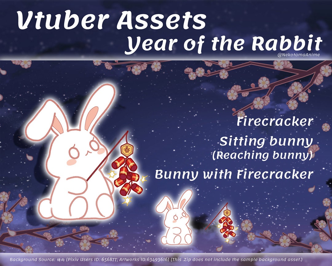Bunny With Firecracker Vtuber Assets Set Year of the Rabbit Cute New ...