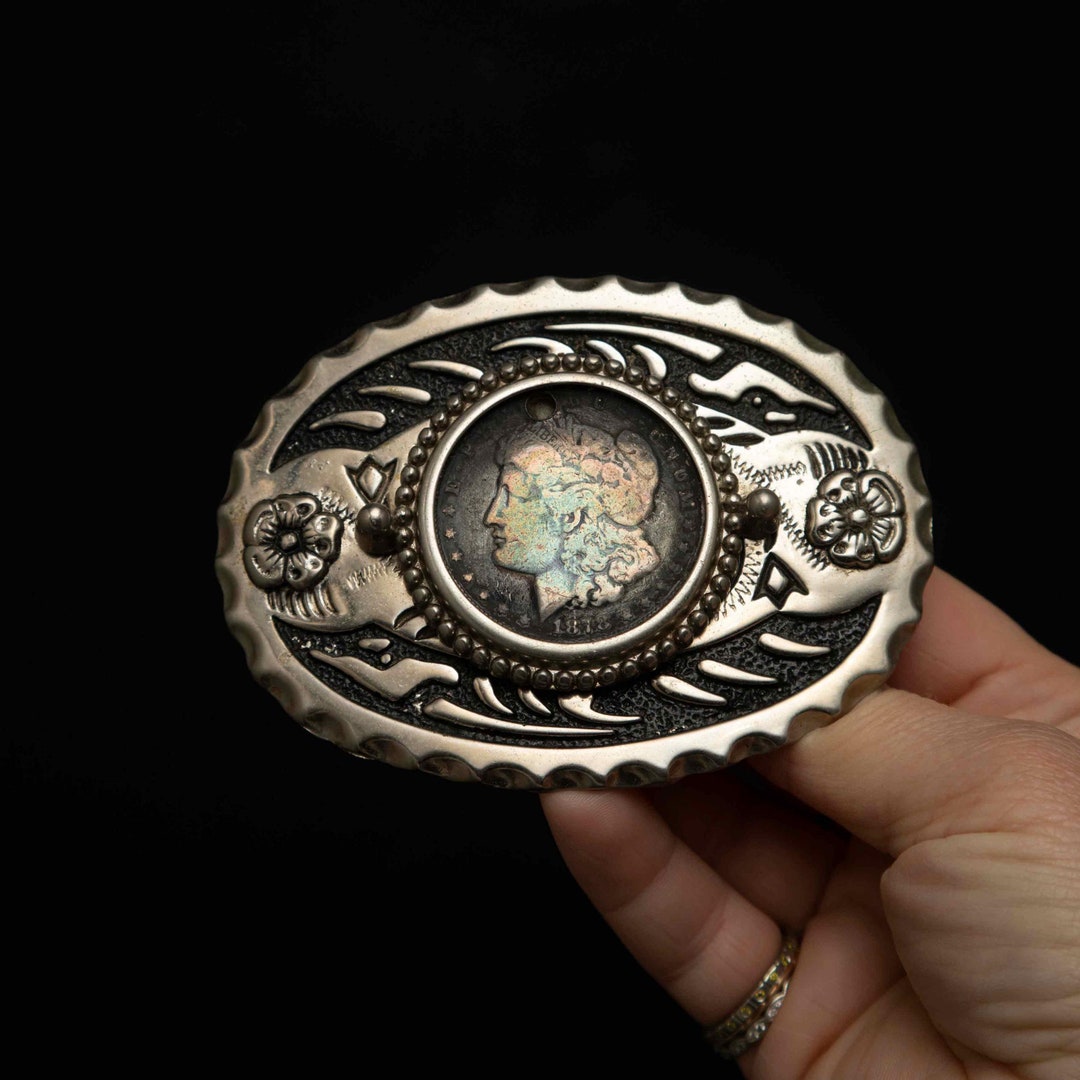 Vintage Oval Belt Buckle With 1878 Morgan Silver Dollar Coin - Etsy
