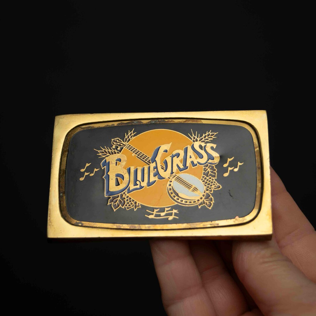 Vintage Solid Brass Bluegrass Belt Buckle - Banjo, Sun, Music Notes ...