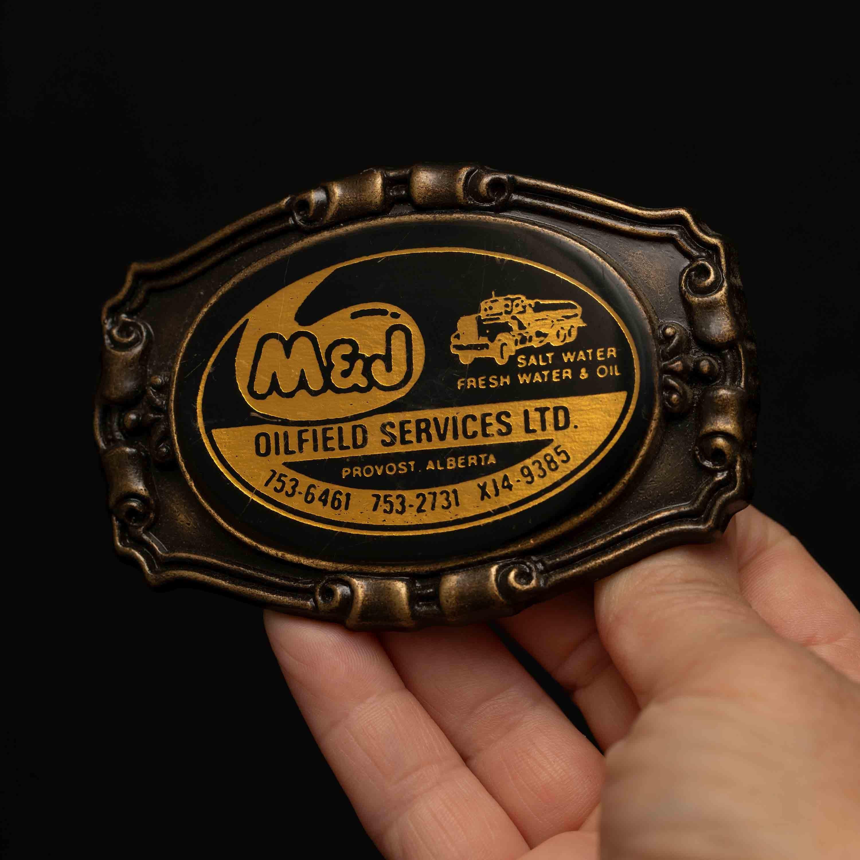 Vintage M&J Oilfield Services Belt Buckle - Black Resin Scroll Frame - Etsy