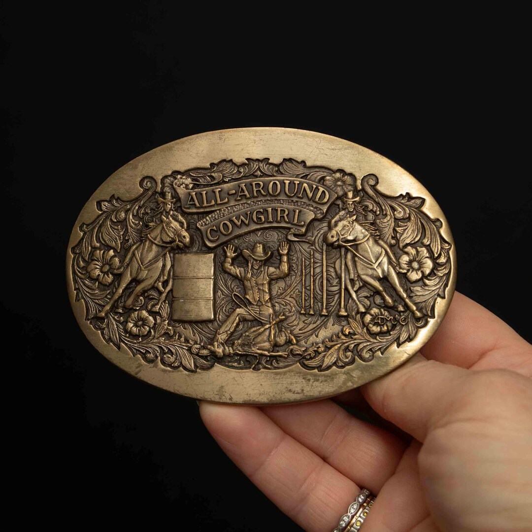 Vintage 1980s All-around Cowgirl Brass Rodeo Belt Buckle Barrel Racing ...