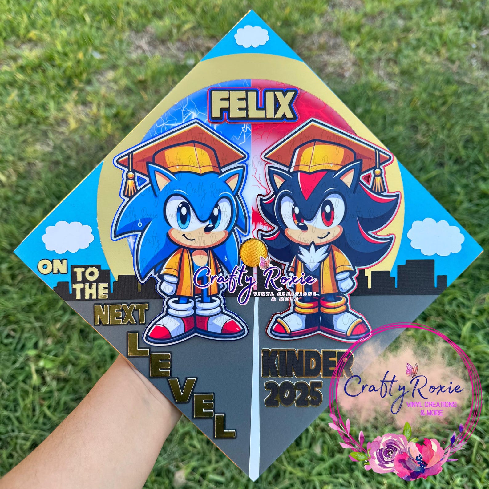 Sonic & Shadow Inspired Graduation Cap Topper | Custom Kinder Grad Cap ...
