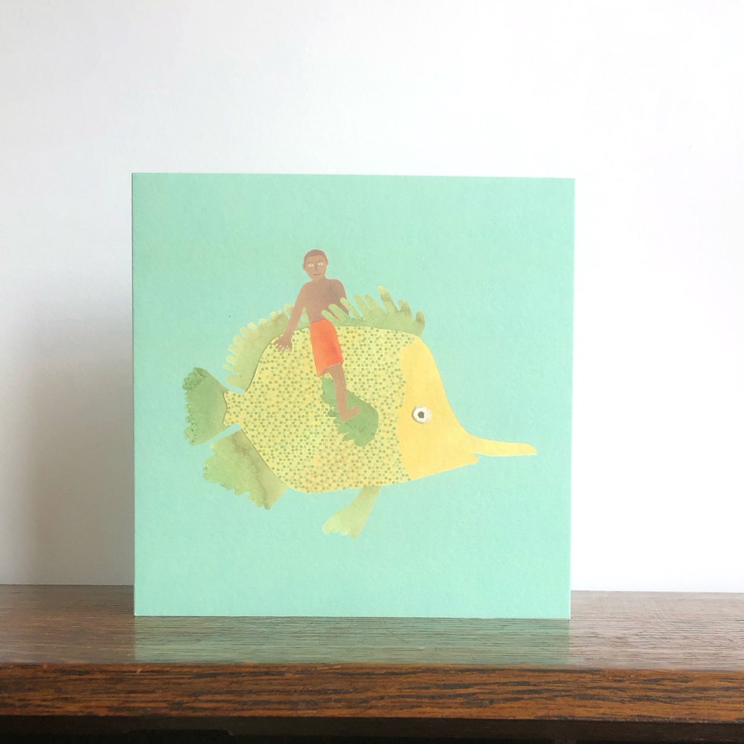 Funny Greeting Card Fish-themed Whimsical Design Playful Drawing Eco ...