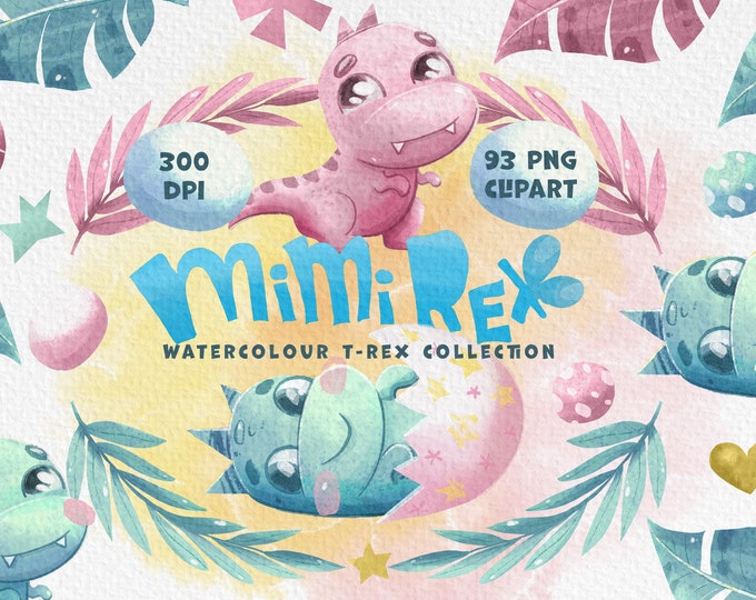Watercolor T-rex Dinosaur Png Clipart, Cute Dinosaur, Cartoon Baby ...