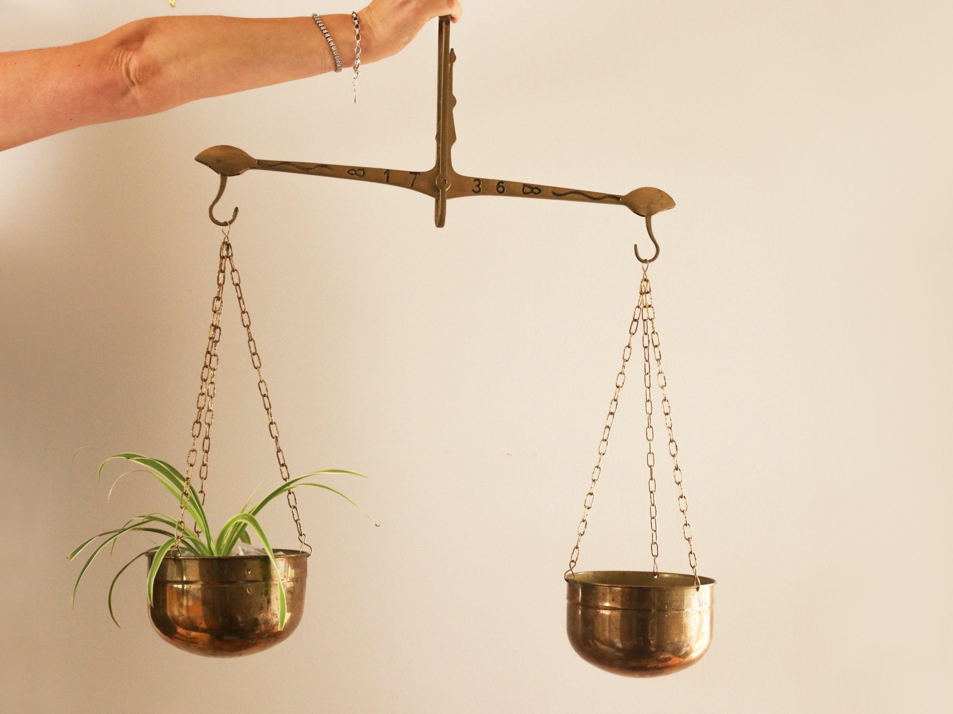 Vintage brass scale with plant pots planter storage | Etsy