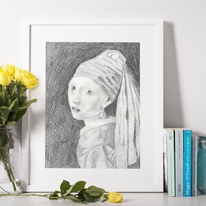 Graphite Drawing of the Girl With the Pearl Earring Incl. Passepartout ...